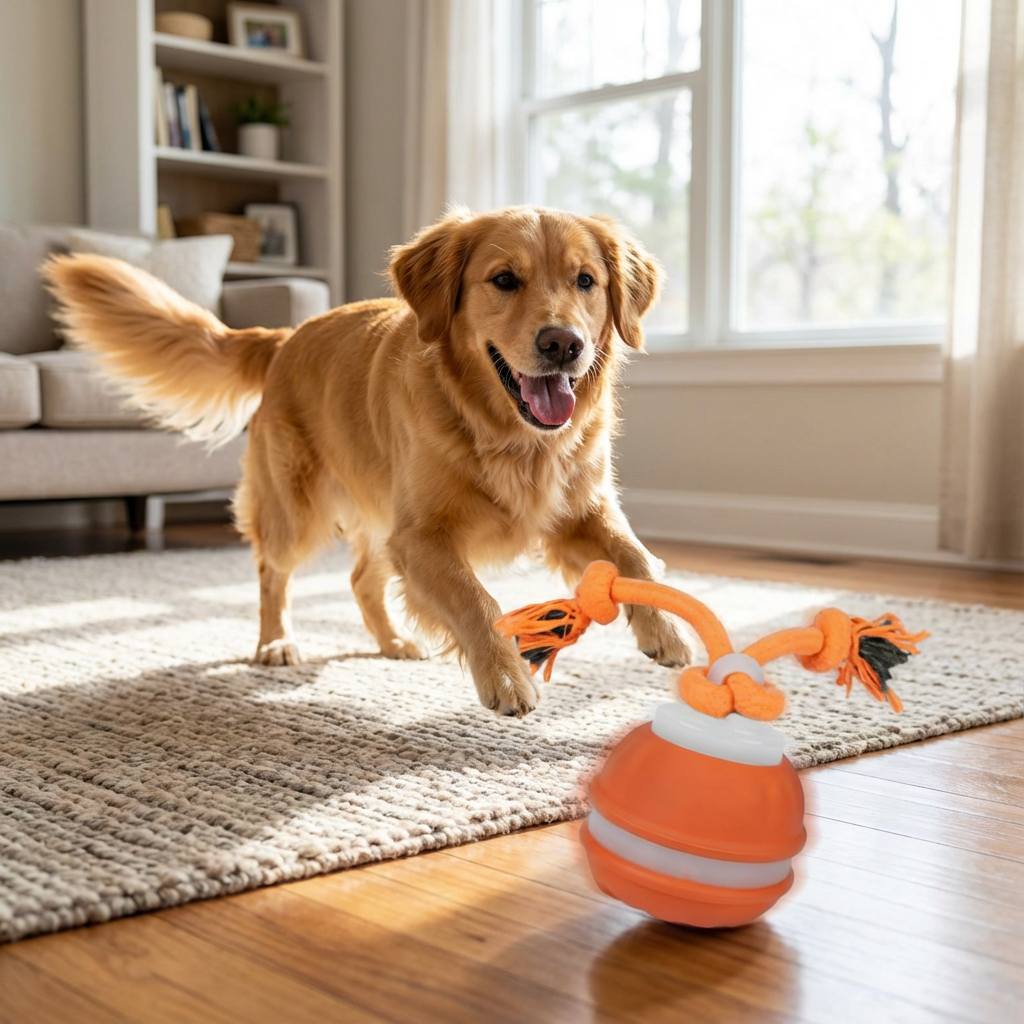 Durable Dog Play Ball with Motion Sensor and Tug Rope in Dog-Friendly ...